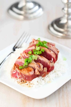 Entrees - Tuna steak recipe soy sauce, ginger honey