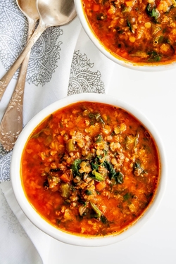 Mains - Lentil soup with ground beef and spinach recipes