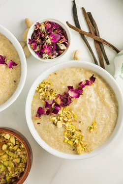 Dessert - Cardamom and rosewater rice pudding recipe