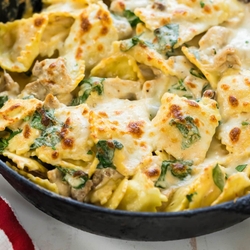 Main dish - Cheese ravioli with alfredo sauce and chicken recipes